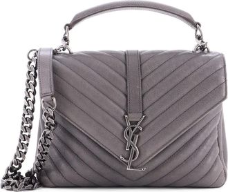 Saint Laurent Classic Monogram College Bag Matelasse Chevron Leather Medium crossbody bag - Gris