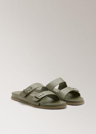 Mango Sandales en cuir &agrave; double boucle kaki - Femme - 36 - MANGO