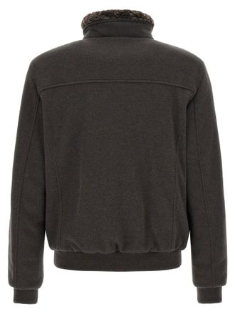 Moorer Wool-Cashmere Blend with Sheepskin Collar Jacket - Charcoal