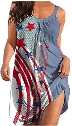 Generic Robe boh&egrave;me sans manches pour femme - Imprim&eacute; ray&eacute; - Pour l&eacute;t&eacute;, la plage, le printemps - Style d&eacute;contract&eacute;, bleu, M