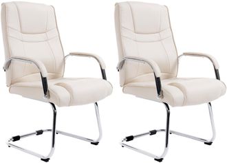 Clp 2er Set XXL-Freischwinger Attila I gepolsterter Besucherstuhl mit Kunstleder-Bezug I Bis 180 kg belastbar, Farbe:Creme