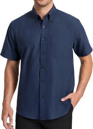 Hisdern Chemise Oxford À Manches Courtes Homme Bleu Marine Classique Coupe Régulière Chemisette Manch Courte Uni pour Homme avec Poche, 2XL