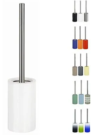 Spirella Brosse WC Porte-Balai Toilette Pot à Balai Tube Ensemble WC à Poser en Porcelaine et Acier Inoxydable Blanc