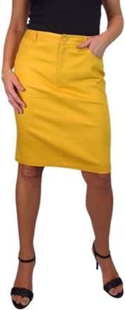 Paulo Due Jupe Crayon Style Jean Stretch en Coton Épais pour Femme Jaune Moutarde 36-48 (44)