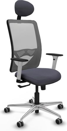 Piqueras y Crespo Hellgrauer Stuhl Zulema mit wei&szlig;en und schwarzen Armlehnen, h&ouml;henverstellbarer Lendenwirbelst&uuml;tze und festem Kopfteil, ausgestattet mit 3 Positionen, 