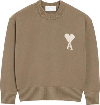 Ami Homme, Pulls, Beige, Taille: L Intarsia Knit Crew Neck Sweater
