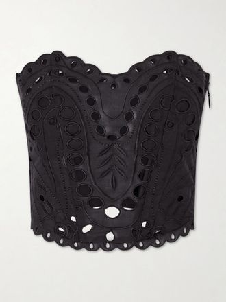 Charo Ruiz Ibiza Haut Bustier Raccourci En Coton M&eacute;lang&eacute; &Agrave; Broderie Anglaise Kai - Noir