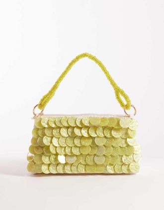 South Beach Ibiza - Schultertasche in Gr&uuml;n mit Muschelverzierung