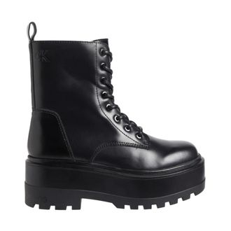 Calvin Klein Jeans Schwarze Schn&uuml;r-Flatform-Booties - - Shoes - Damen - Schwarzk - 39 EU