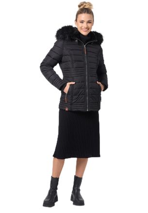 Navahoo warme Damen Winter Jacke Steppjacke mit Teddyfell B900 [B900-Umay-Pri.-Schwarz-Gr.XL]