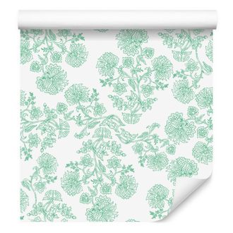 OEM Carta Da Parati Con Fiori Bianchi E Menta, Sfondo Bianco Per Soggiorno E Camera Da Letto 50x1000 Cm