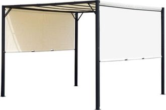 OUTSUNNY Pergola rétractable dim. 3L x 3l x 2,3H m structure acier époxy anticorrosion noir toile polyester haute densité crème