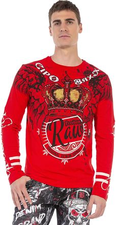 Cipo & Baxx Herren Sweatshirt CL451 Rot - Stylischer Pullover im Modernen Streetwear Look mit Rundhals & Print - Bequemer Sweater f&uuml;r Alltag, Freizeit & Party - C