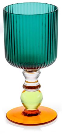 IVV retro set of 2 glasses in petroleum green glass with transparent/green/amber stem and base cl-30
