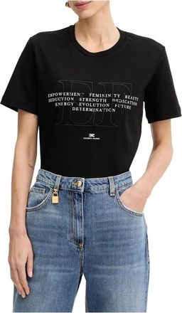 Elisabetta Franchi Femme, Tops, Noir, Taille: 44 FR T-shirt en jersey avec broderie et imprim&eacute;