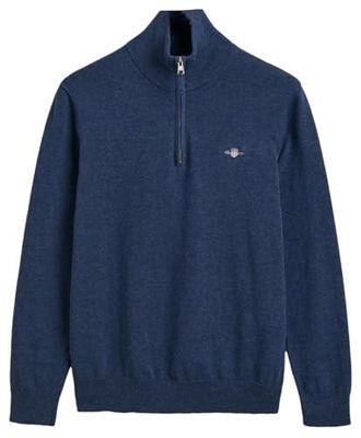 GANT Gant Pull d&eacute;contract&eacute; en Coton Semi-zipp&eacute; pour Homme, M&eacute;lange de Jeans Bleu fonc&eacute;., XL