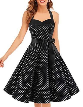 Dresstells Rockabilly Robe de Soir&eacute;e Cocktail Femme Swing Vintage 50s 60s de Mariage F&ecirc;te Robes de sans Manches Black Small White Dot M