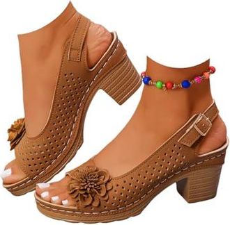 Generic Sandales &agrave; talons bas larges, chaussures d&eacute;t&eacute; pour femme, sandales orthop&eacute;diques &agrave; talon bas pour femme, sandales orthop&eacute;diques pour femme, sandales &agrave;