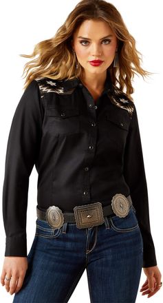 Ariat Womens Dawn Western Shirt Long Sleeve in Black, Size X-Small, by Ariat