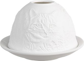 Clayre & Eef Teelichthalter Ø 12x8 cm Weiß Porzellan Katze