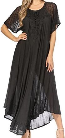 Sakkas 16603 - Robe caftan longue brodée Egan/Couvrez-vous avec des mancherons brodés - P-Black - OS