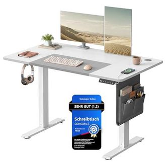 Songmics H&ouml;henverstellbarer Schreibtisch elektrisch, 120 x 60 cm, stufenlos verstellbar, Memory-Funktion mit 4 H&ouml;hen, wolkenwei&szlig;-Taubengrau LSD015W02