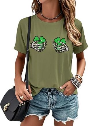 Generic T-shirts pour la Saint-Patrick pour femmes - Tr&egrave;fle squelette - T-shirts d&eacute;contract&eacute;s &agrave; col rond pour l&eacute;t&eacute; - pour les voyages, vert fonc&eacute;, 3XL