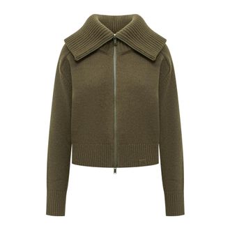 Victoria Beckham Strickjacke mit weitem Kragen und Rei&szlig;verschluss - - Knitwear - Damen - Gr&uuml;n - S