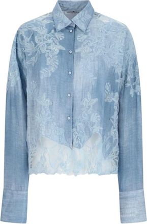 Ermanno Scervino Femme, Blouses et Chemises, Bleu, Taille: 38 FR Embroidered Lace-Trim Shirt