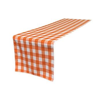 LA Linen Checkered Gingham Double Sided Table Runner, 14 x 108, Orange/White