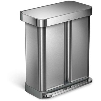 Simplehuman M&uuml;lleimern - M&uuml;lleimer zur M&uuml;lltrennung, mit Beutelablage, 58 l, Edelstahl geb&uuml;rstet CW2025