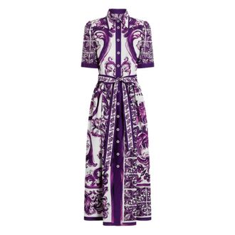 Dolce & Gabbana Lila Maiolica Print Baumwollhemdkleid - - Dresses - Damen - Lila - S