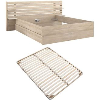 Vente-Unique Lit 180 x 200 cm avec 4 tiroirs - Coloris : Naturel + Sommier - TENALIA
