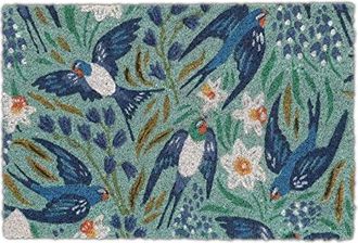 Relaxdays Paillasson Coco, Motif Hirondelles, Tapis de Porte r&eacute;sistant aux intemp&eacute;ries, 40 x 60 cm, Multicolore