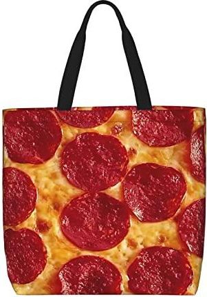 Generic Sac De Courses Pizza Au Pepperoni Sac Fourre-Tout En Toile R&eacute;utilisable De Grande Capacit&eacute; Sacs En Toile Pour Femmes, Pour Filles, Voyage, &Eacute;cole, Shop