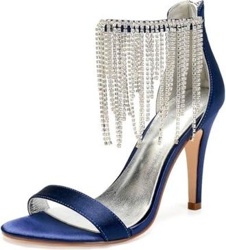 Generic Femme Talon Aiguille Chaussure Escarpin Sandale Ouvert Chic Mari&eacute;e Et&eacute; Talon Mariage Soir&eacute;e Chaussures 10.5Cm,Dark Blue,40 EU