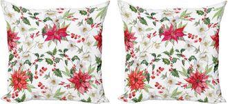 Abakuhaus Blumen Dekokissen Kissenbezug 2er Pack, Weihnachten Blumen Knospen, Modern Accent Doppelseitiger Digitaldruck, 50x50, Gr&uuml;n Wei&szlig; Rosa
