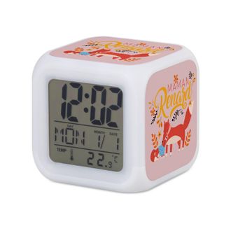 Fabulous Bernadette Wecker mit Beleuchtung, Rosa - Bernadette Maman Fuchs Zeichnung - 7,8 x 7,8 x 7,8 cm - Retro-Beleuchtung, mehrfarbig, LED