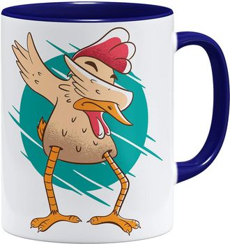 OM3 DABBING CHICKEN DAB HEN Hühner Kaffee-Tasse - Keramik Becher - 11oz 325ml - Beidseitig Bedruckt - Dunkelblau