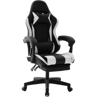 Delman Chaise gaming ergonomique en similicuir avec repose-pieds - Blanc