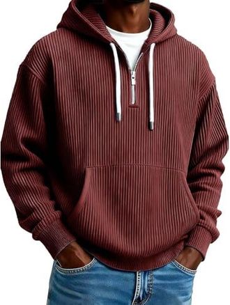 Generic Sweat à capuche de sport pour homme - Haut à manches longues pour lentraînement en plein air - Avec poche kangourou, bordeaux, XXL