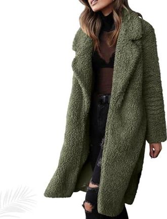 Generic Vestes longues en polaire Sherpa ouvert sur le devant pour femme Veste chaude à revers en fausse fourrure Manteau long Vestes dextérieur, Vert, XXL