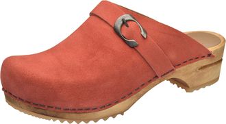 Sanita Hedi offener Clog, Wildleder | Original handgemacht | Leder-Holzclogs für Damen | Orange | 37 EU