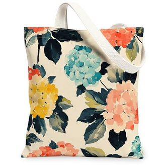 Generic Sac fourre-tout en toile avec fleurs dhortensia printanier pour le shopping, 33 x 38,1 cm, sac d&eacute;picerie r&eacute;utilisable vintage r&eacute;tro pour femme, sac d&eacute;