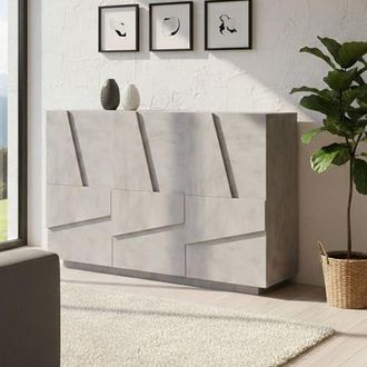 Dmora Kommode Elia, Multifunktions-Wohnzimmer-Buffet, 3-t&uuml;riges Wohnzimmer-Sideboard, 100 % Made in Italy, 121 x 38 x 86 cm, Zement