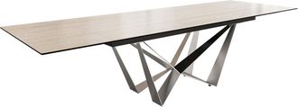 DELIFE Esszimmertisch Edge Keramik LaminamTravertino Bianco Creme-Wei&szlig; 200-300x100 Spider Flachstahl Edelstahl ausziehbar