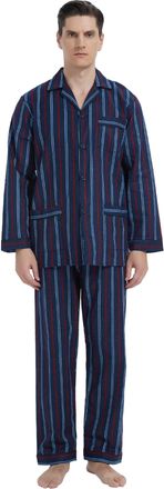 Global Herren Schlafanzug Flanell Herren Pyjama Set Lang Baumwolle Herren Zweiteilige Nachtw&auml;sche Loungewear Schlafanzughose Lang Gummizug und Kordelzug Rot/