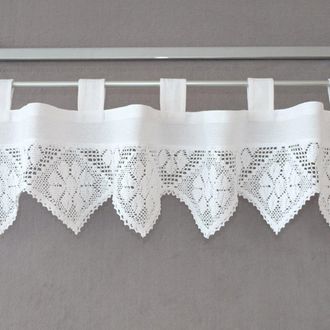 Heimtexland Häkelgardine in weiß Landhaus Scheibengardine HxB 30x150 cm mit Häkelspitze Gardine Schlaufenbistro m. Borte gehäkelt Shabby Chic Typ521