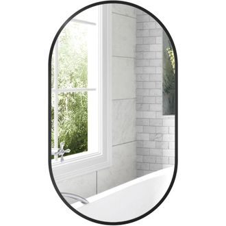 HOMCOM Miroir ovale - HOMCOM - cadre en aluminium, verre tremp&eacute; - style minimaliste - montage vertical ou horizontal - 60 x 90 cm - noir