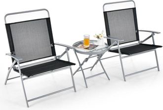 Costway Salon de Jardin 3 Pi&egrave;ces pour Patio Cadre M&eacute;tallique avec Table Basse en Verre Tremp&eacute;, Ensemble de Chaises et Table Pliantes Portables pour